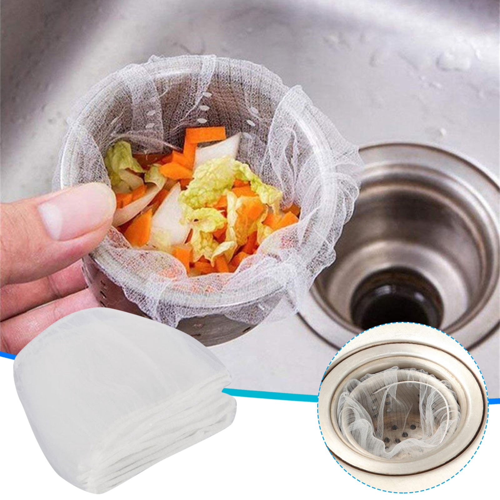Disposable Kitchen Sink Filter Mesh Bag, 200-Pack Sewer Garbage ...