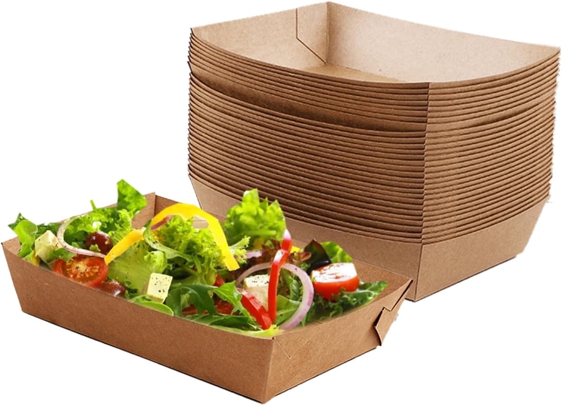 Disposable Kraft Paper Food Trays,100 Folding-Free Kraft Paper Boats ...