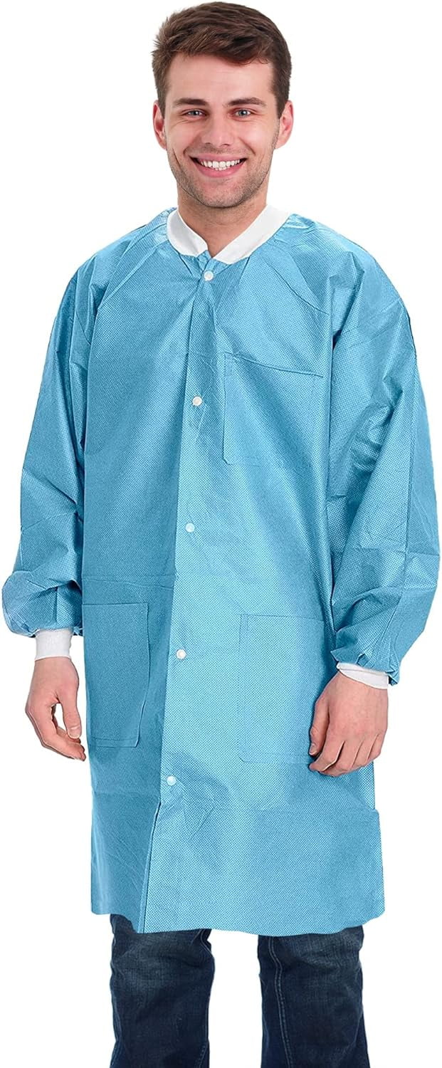 Disposable Lab Coat 44 Inches Long, Large. Pack of 50 Blue SMS ...