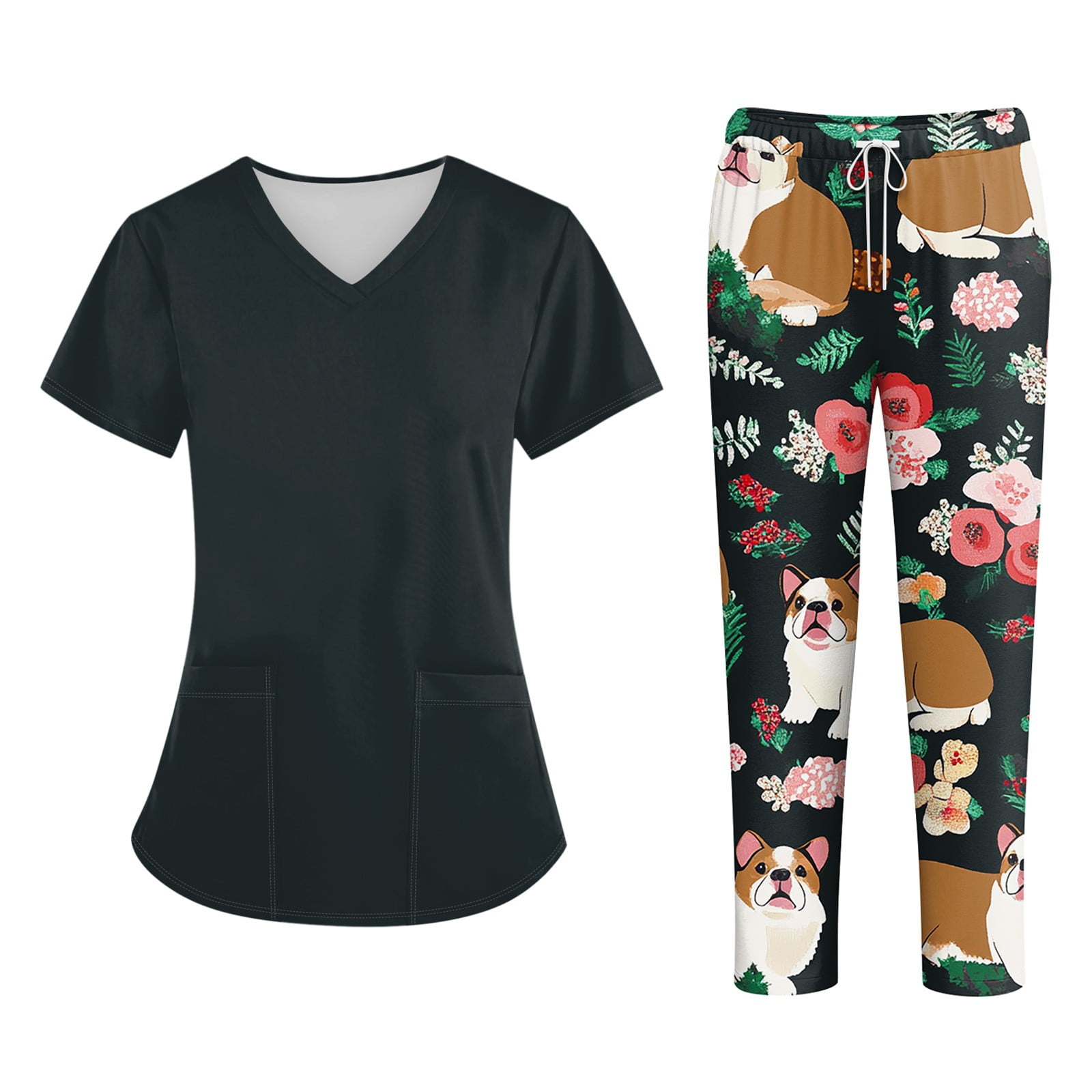 Disposable Lab Coat,Scrubs For Women Set Short Sleeve Animal Flower ...