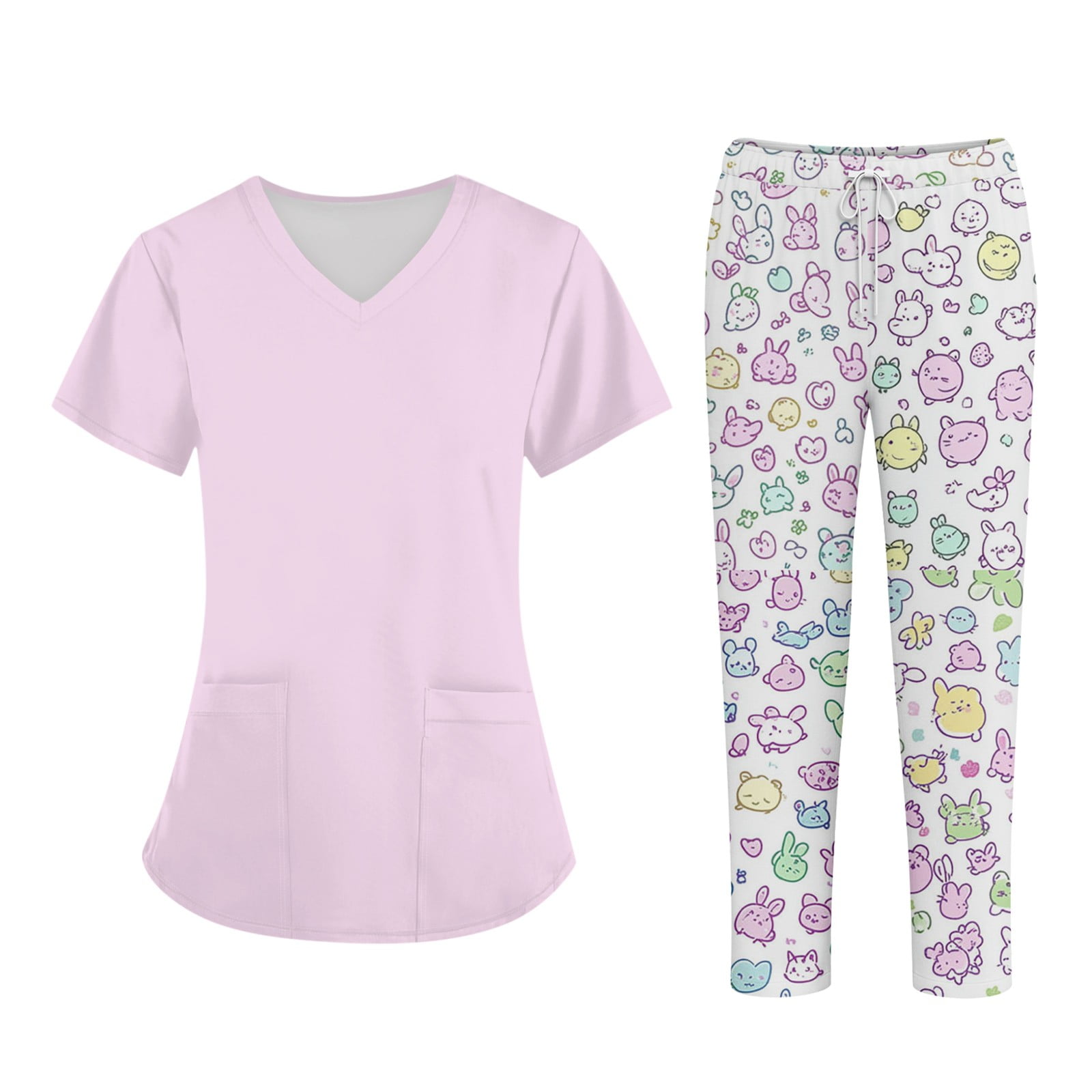Disposable Lab Coat,Scrubs For Women Set Short Sleeve Animal Flower ...