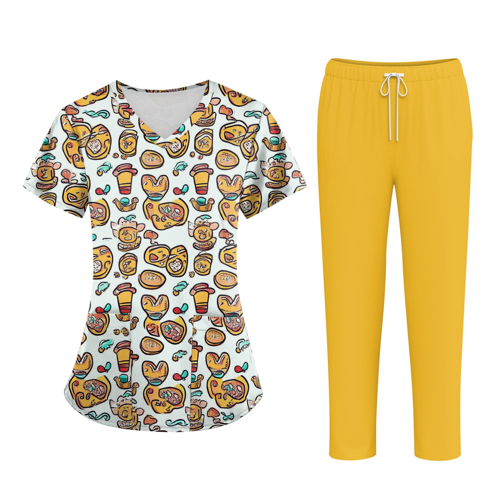 Disposable Lab Coat,Women'S Scrub Set Short Sleeve Animal Flower ...