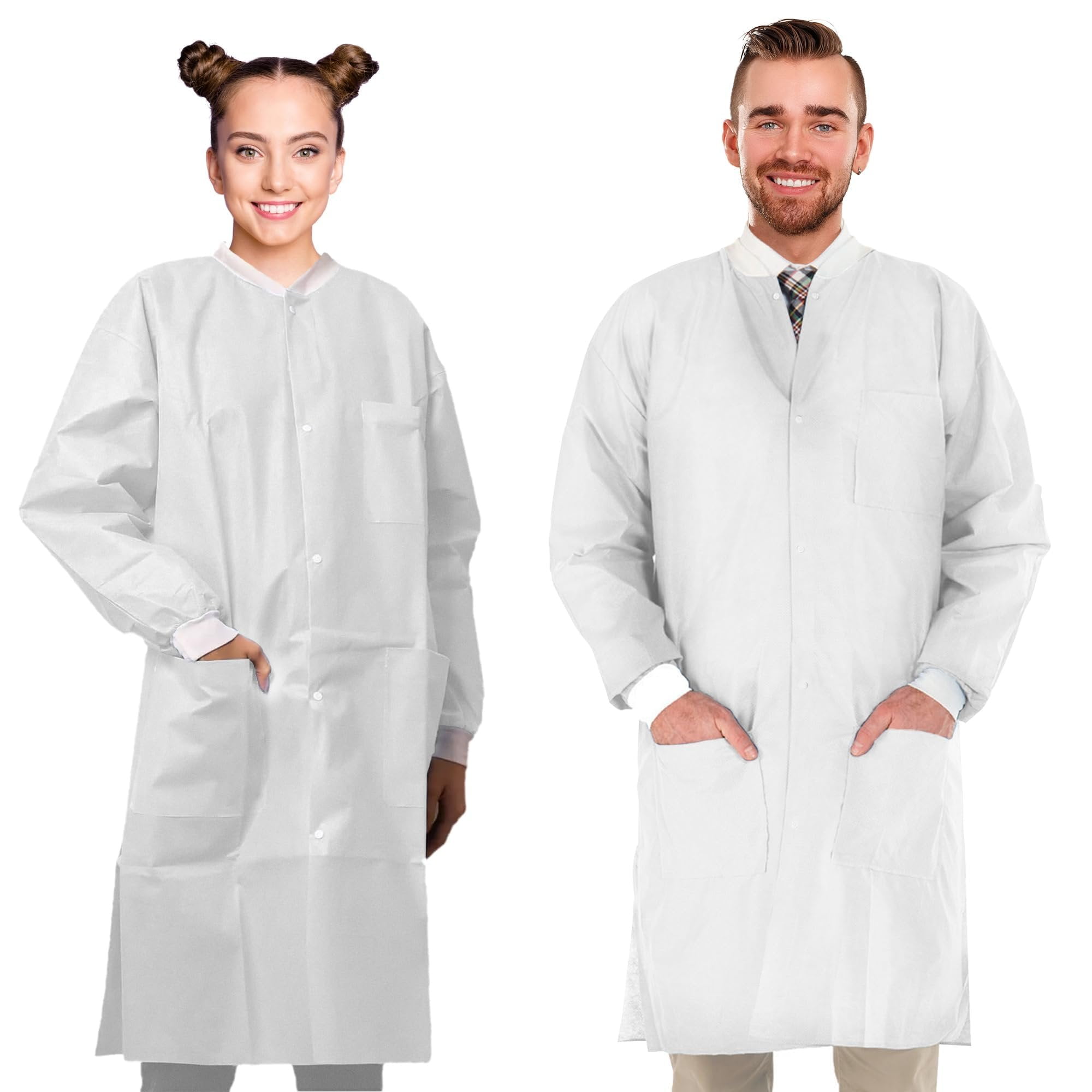 Disposable Lab Coats for Adults, Large. Pack of 30 White Knee Length ...