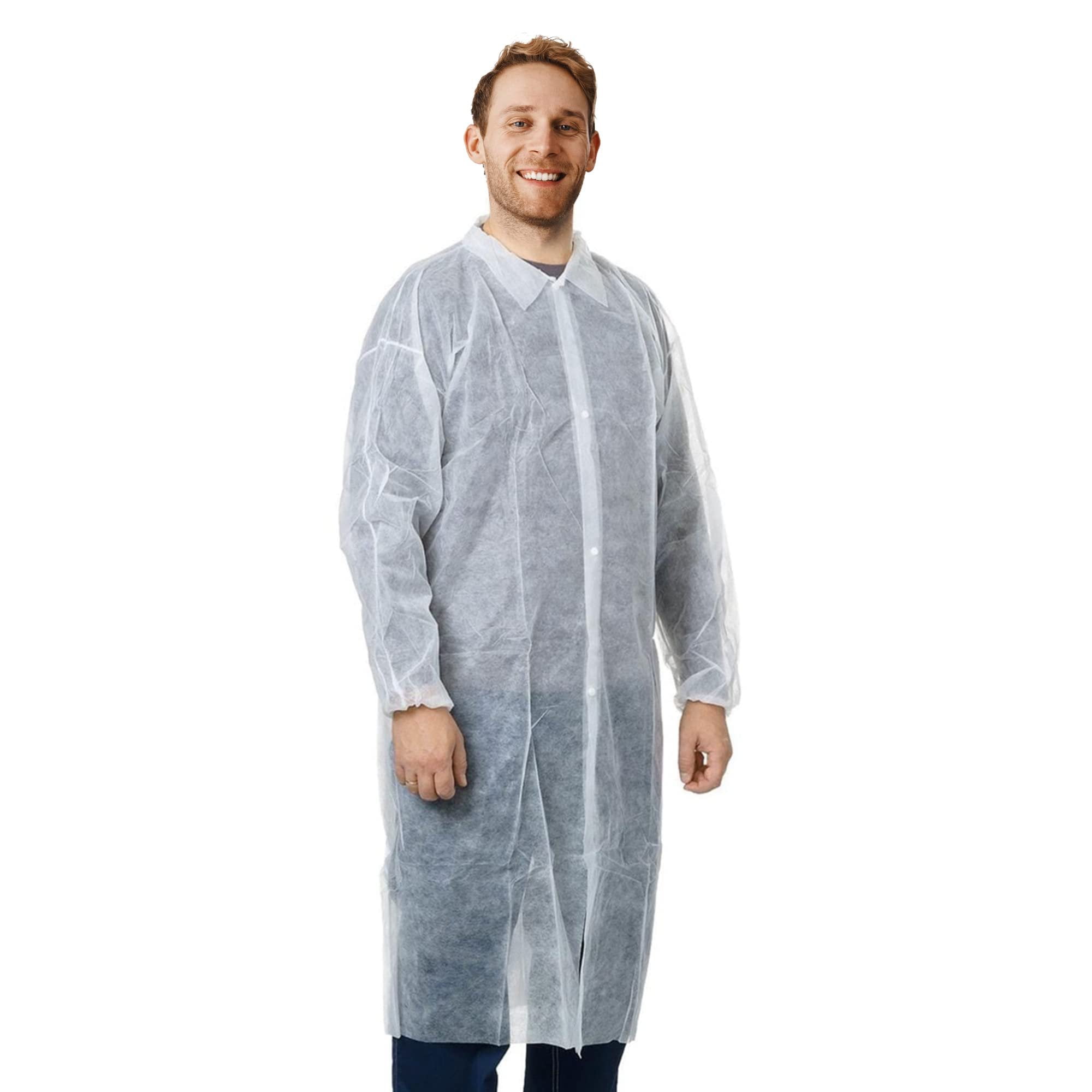 Disposable Lab Coats for Adults, Medium Size. Pack of 10 Knee Length Lab Coat Disposable. 40 gsm ...