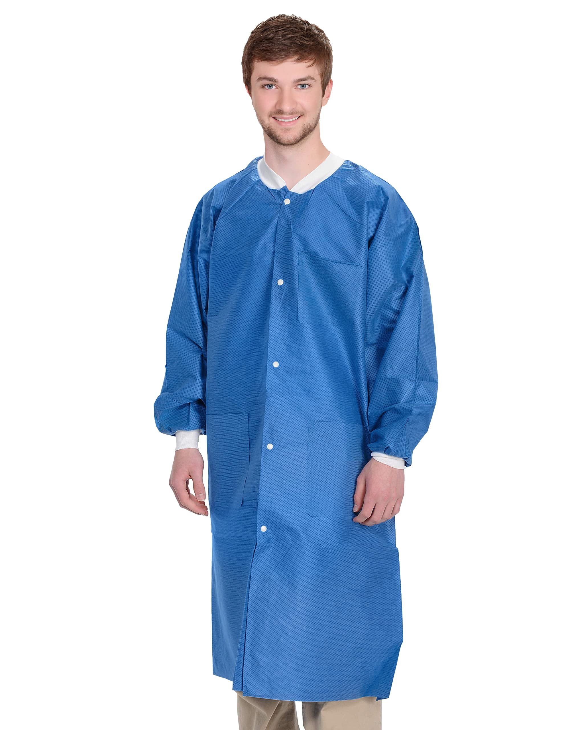 Disposable Lab Coats. Pack of 100 Blue Adult Work Gowns Large. SMS 40 ...