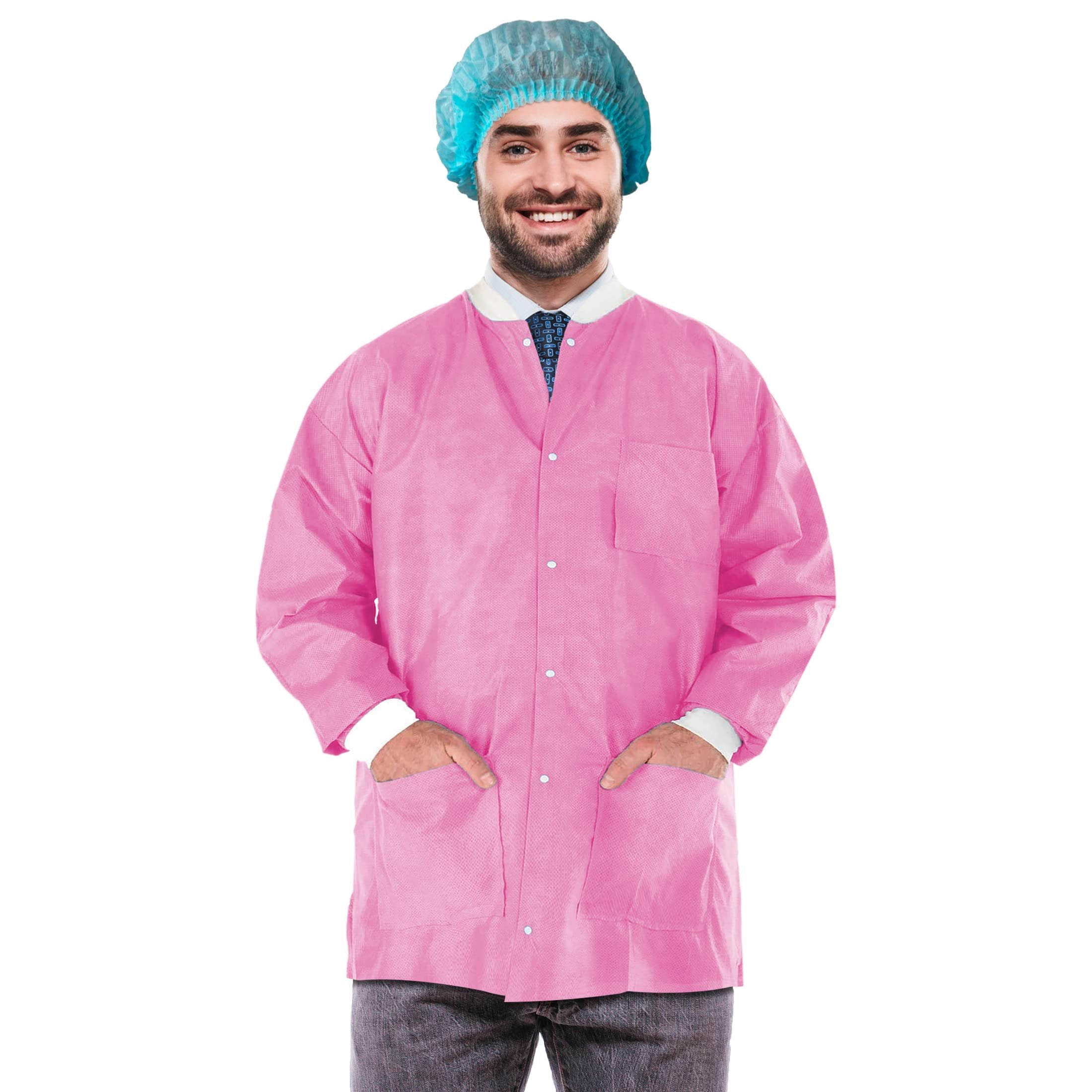 Pink SMS Lab Jackets, 50 GSM Snap Front with 3 Pockets, 100 Count ...