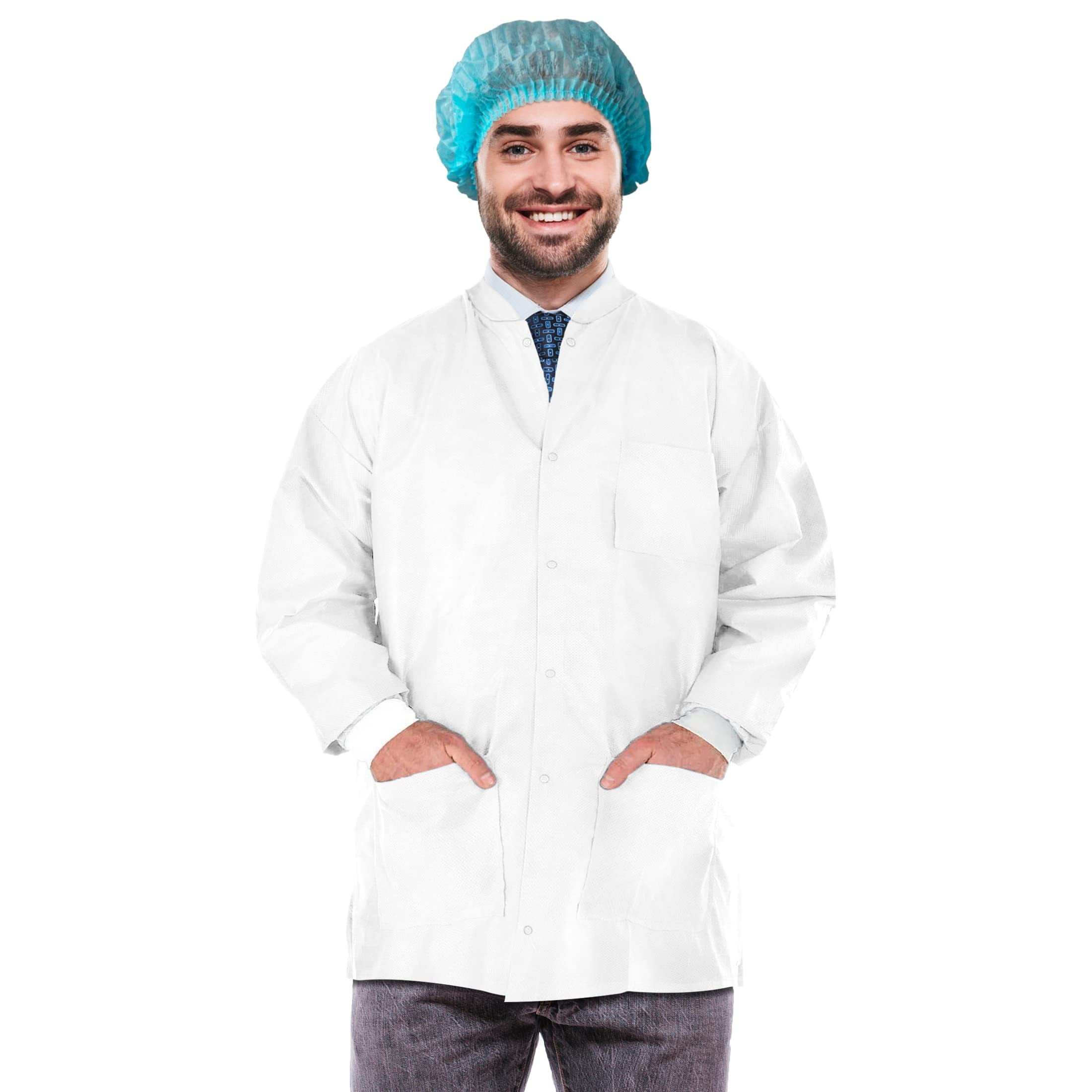 Disposable Lab Jacket, 30 Inches Long. Pack of 100 White Disposable Hip ...