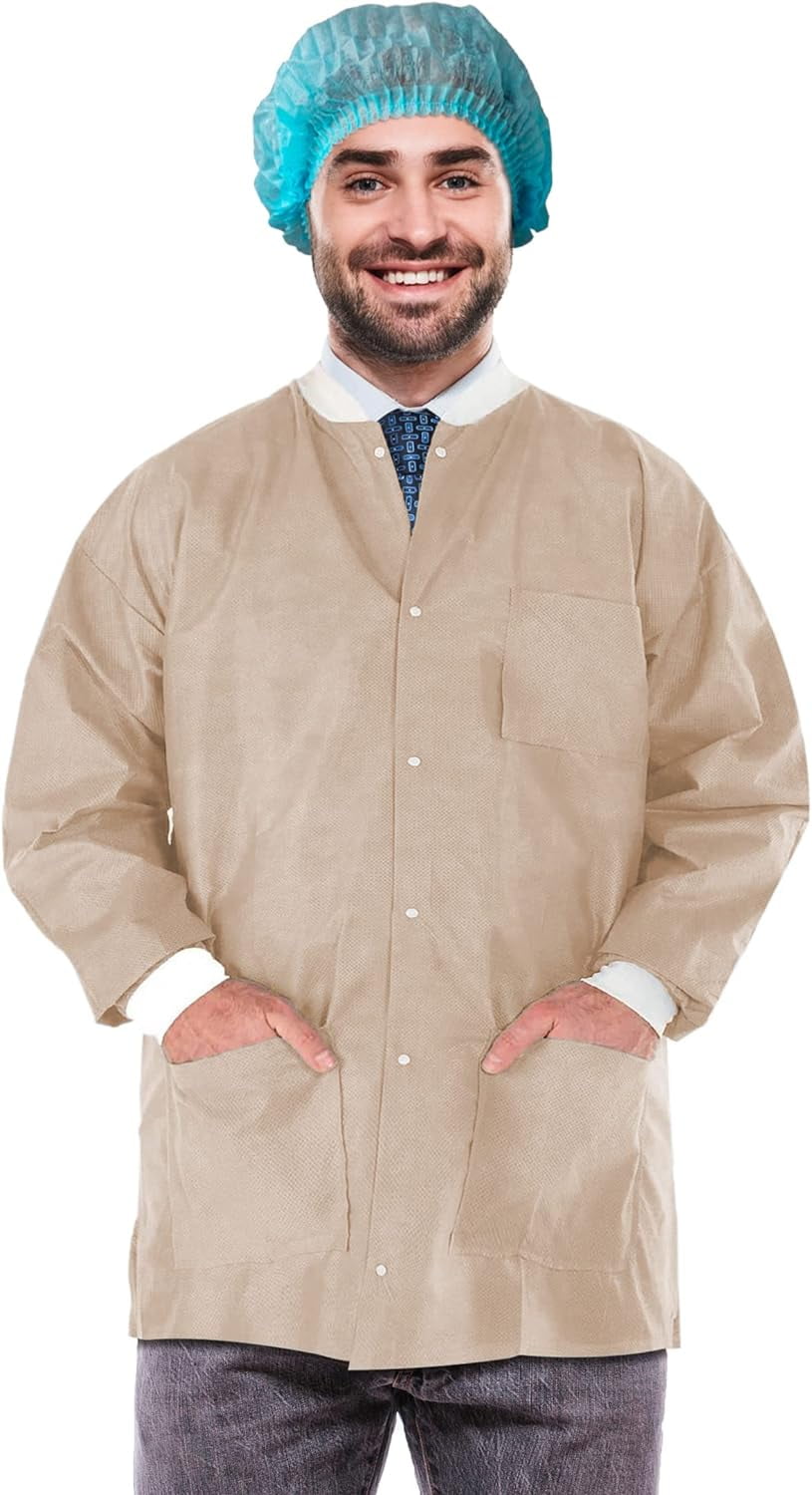 Disposable Lab Jacket, 32 Inches Long. Pack of 100 Tan Disposable Hip ...