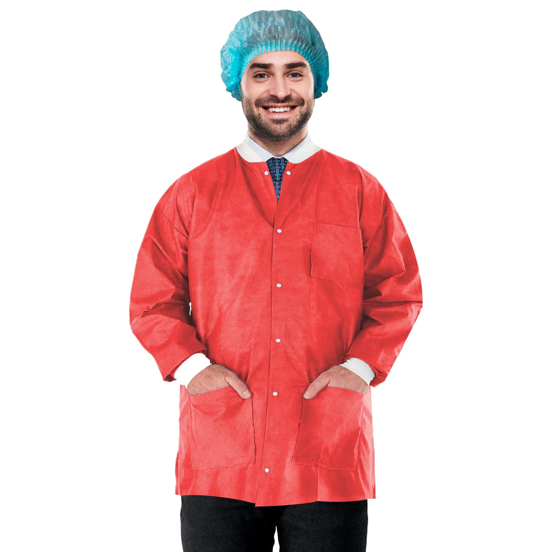 Disposable Lab Jackets, 29" Long. Pack of 100 Red Hip-Length Work Gowns ...