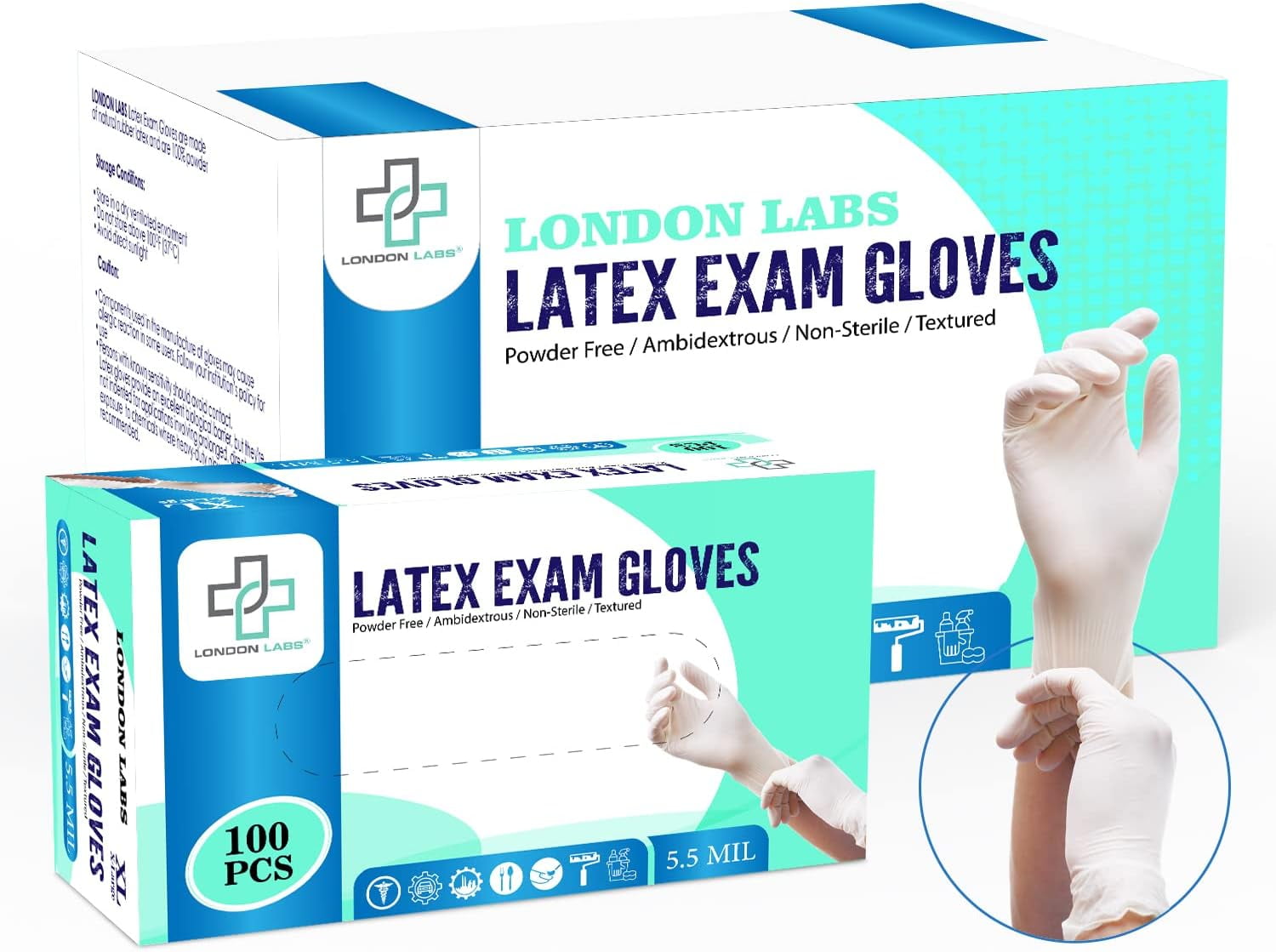 Disposable Latex Exam Gloves 5.5 Mil - Powder Free, Ambidextrous, Non ...
