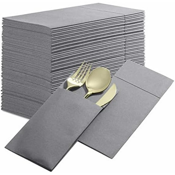 Disposable Linen-Feel Dinner Napkins with Built-in Flatware Pocket, 500 ...