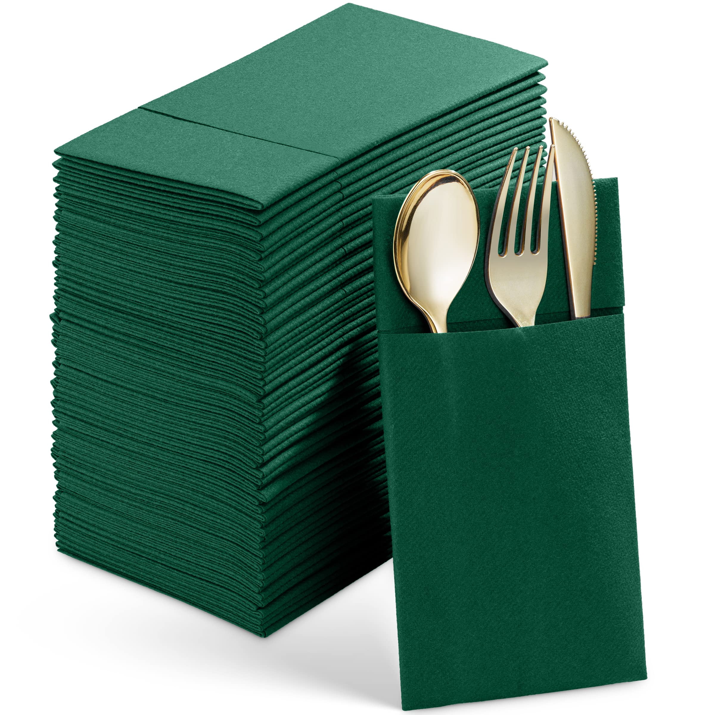 Disposable Linen-Feel Dinner Napkins With Built-in Flatware Pocket, 50 ...