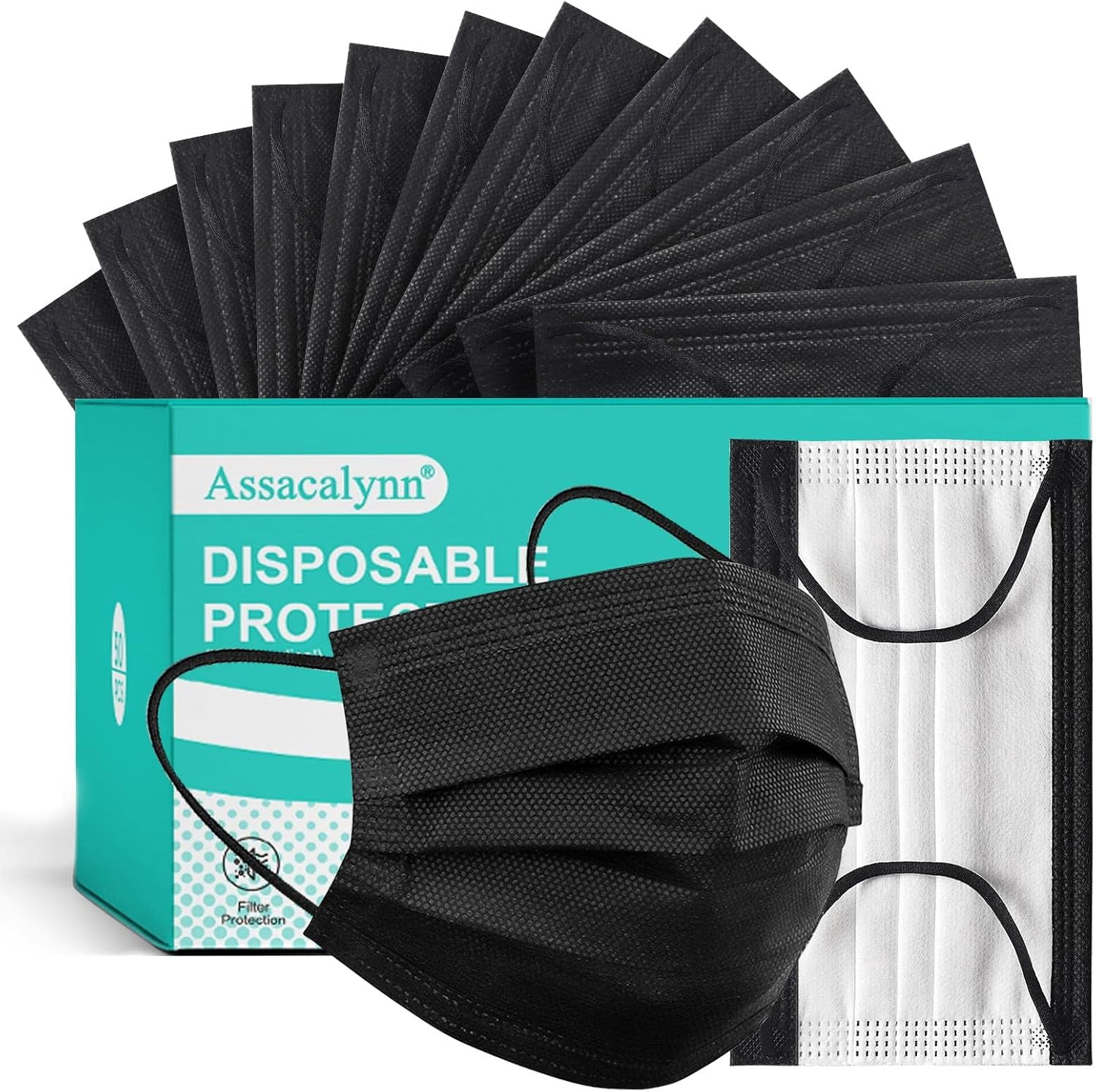 Disposable Mask 4 Layer 2023 Black with White Inside, Breathable Single ...