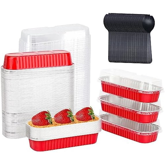 Disposable Mini Cake Pans with Lids 100 Pack, 6.8oz Rectangle Mini Loaf ...