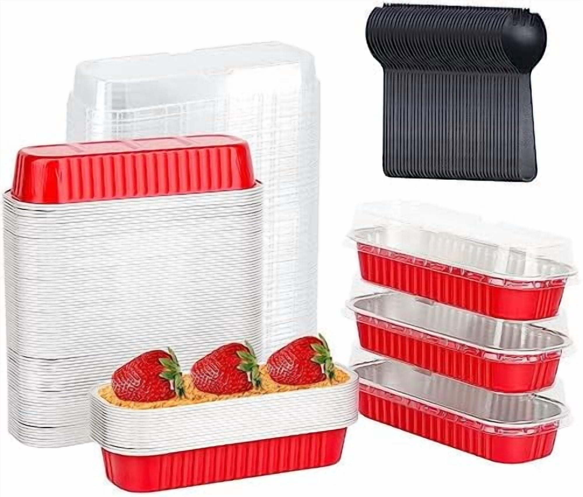 Disposable Mini Cake Pans with Lids 100 Pack, 6.8oz Rectangle Mini Loaf ...