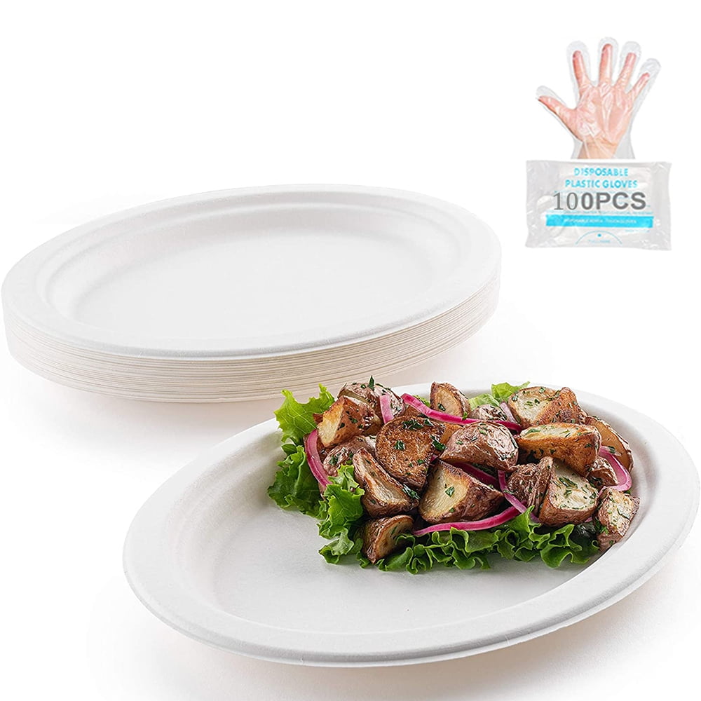 Brheez Disposable Oval Paper Plates - Pack of 25, 7.5"x10", Compostable ...