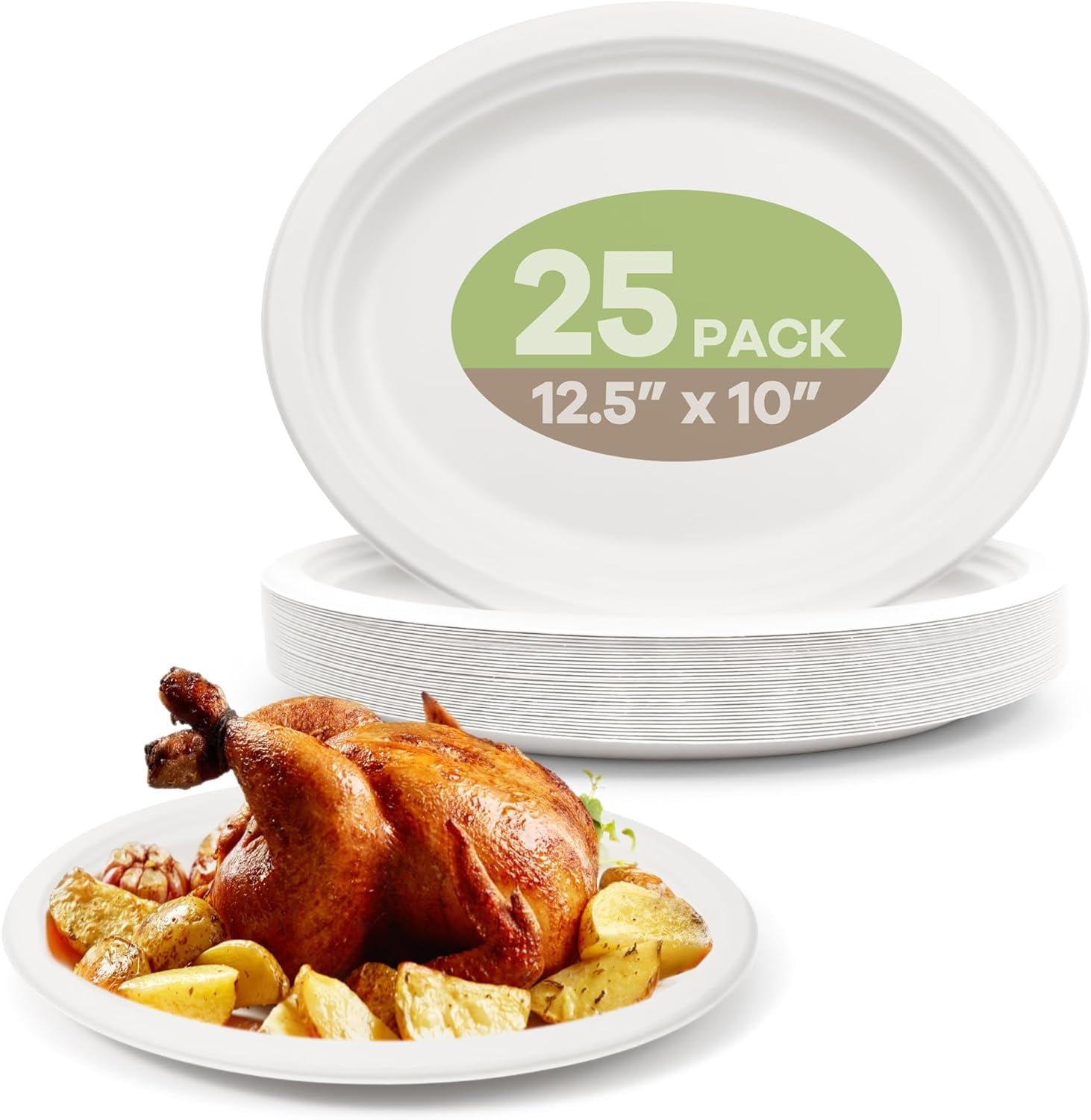 Disposable Oval Paper Plates, 25Pack 12.5inch Biodegradable Paper ...