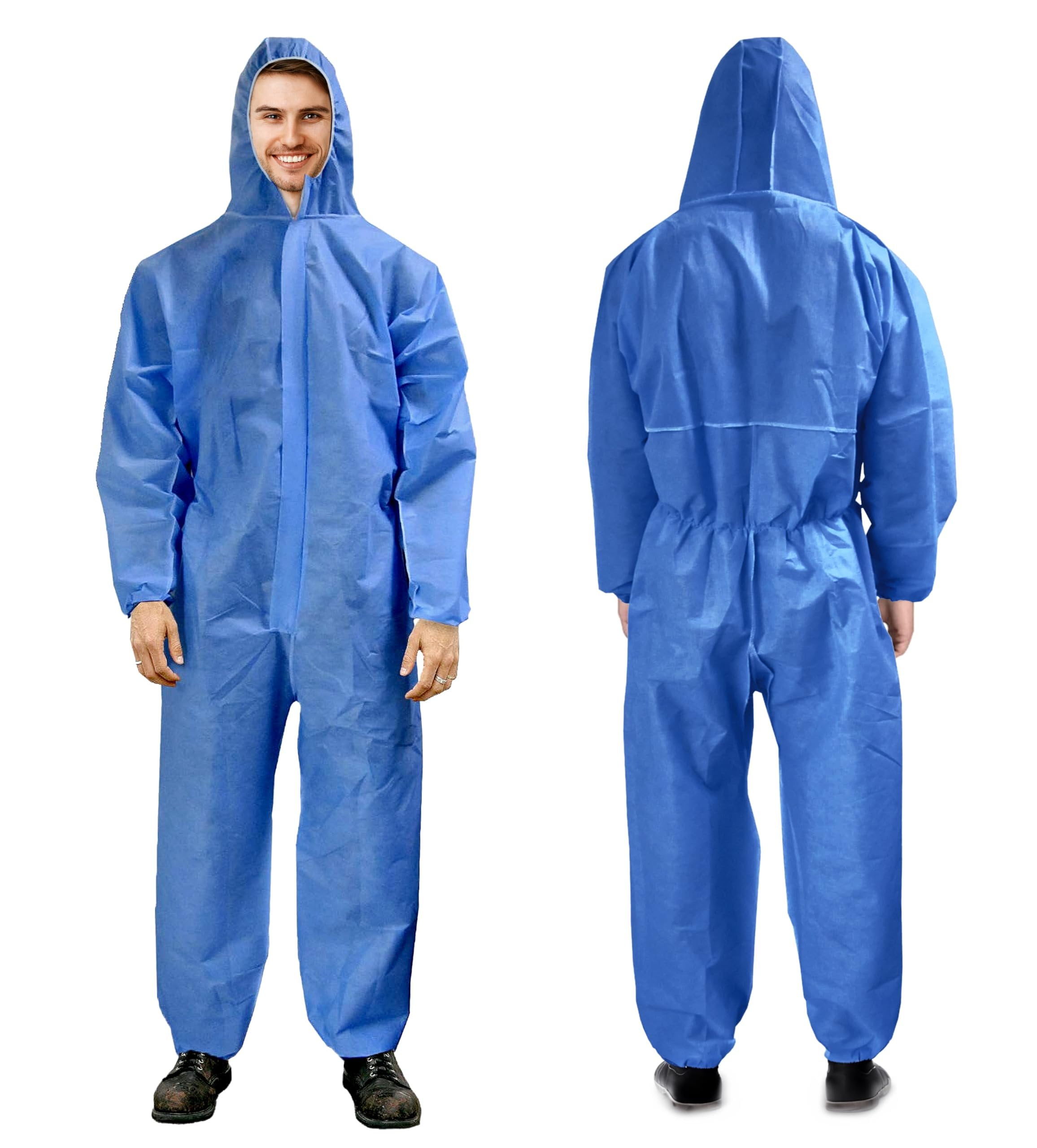 Disposable Coveralls for Men and Women, Large. Pack of 25 Blue Hazmat ...