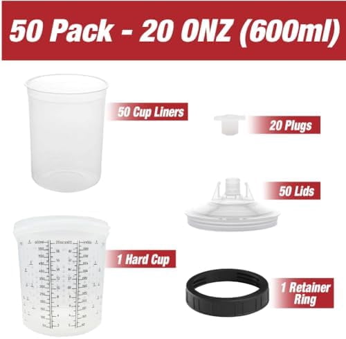 Disposable Paint Spray Gun Cups Liners and Lid System 50 Cup Liners, 50 ...