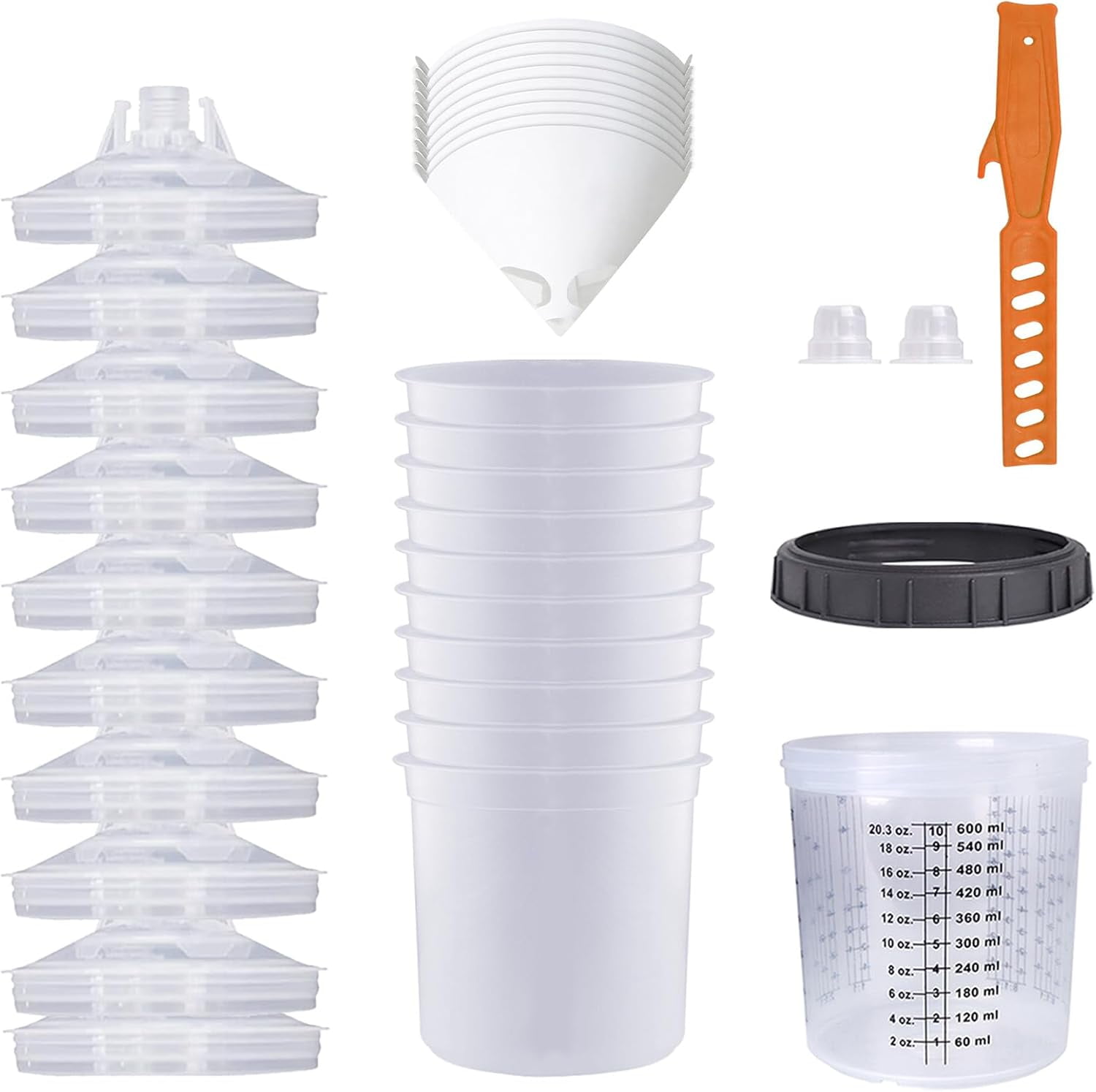 Disposable Paint Sprayer Gun Cup 20 Ounce(600ML) Kit with 10 Cups and ...