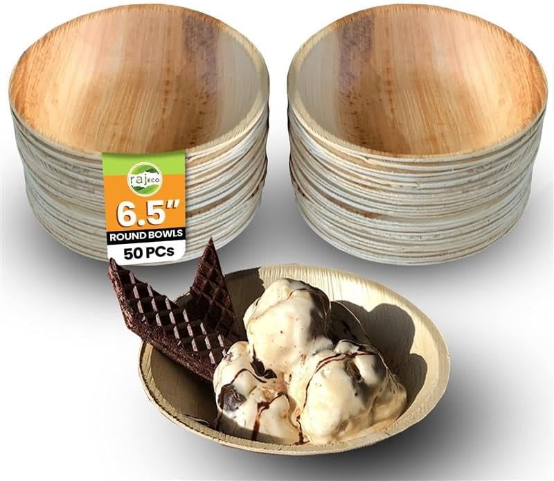 Disposable Palm Leaf Bowls (50 Count, 6.5" Bowl) Strong Bowls Like ...