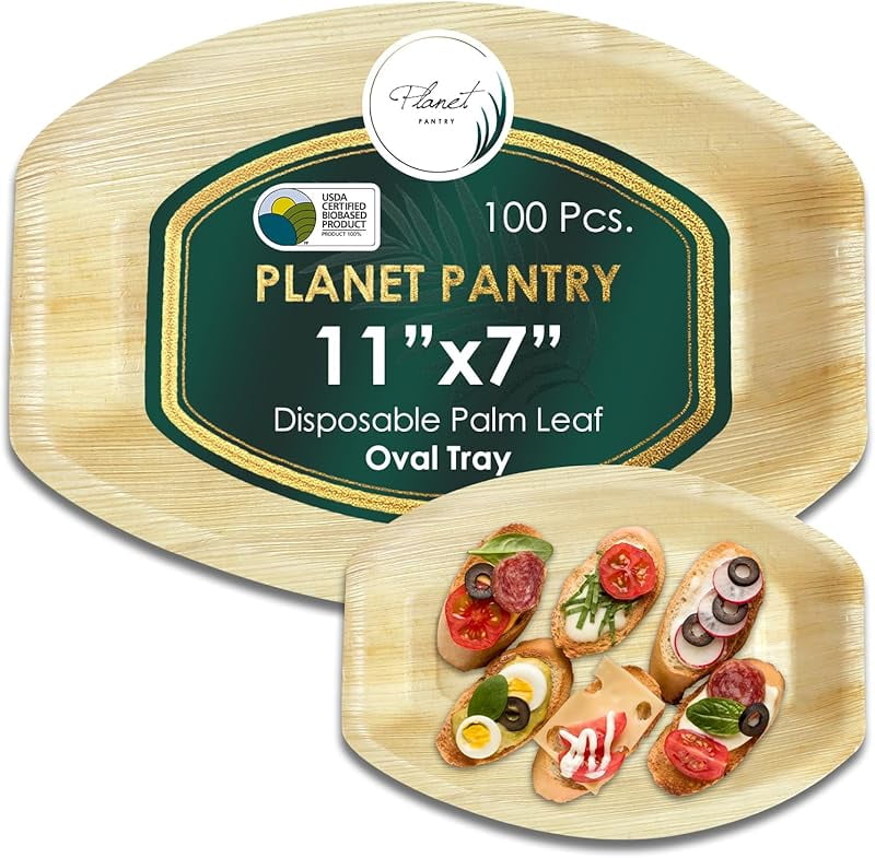 Disposable Palm leaf Oval Tray 13"x9" Wooden Bamboo-Like Serving Tray ...