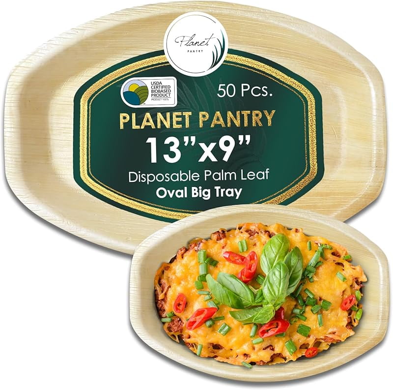 Disposable Palm leaf Oval Tray 15" x 10" Wooden Bamboo-Like Serving ...
