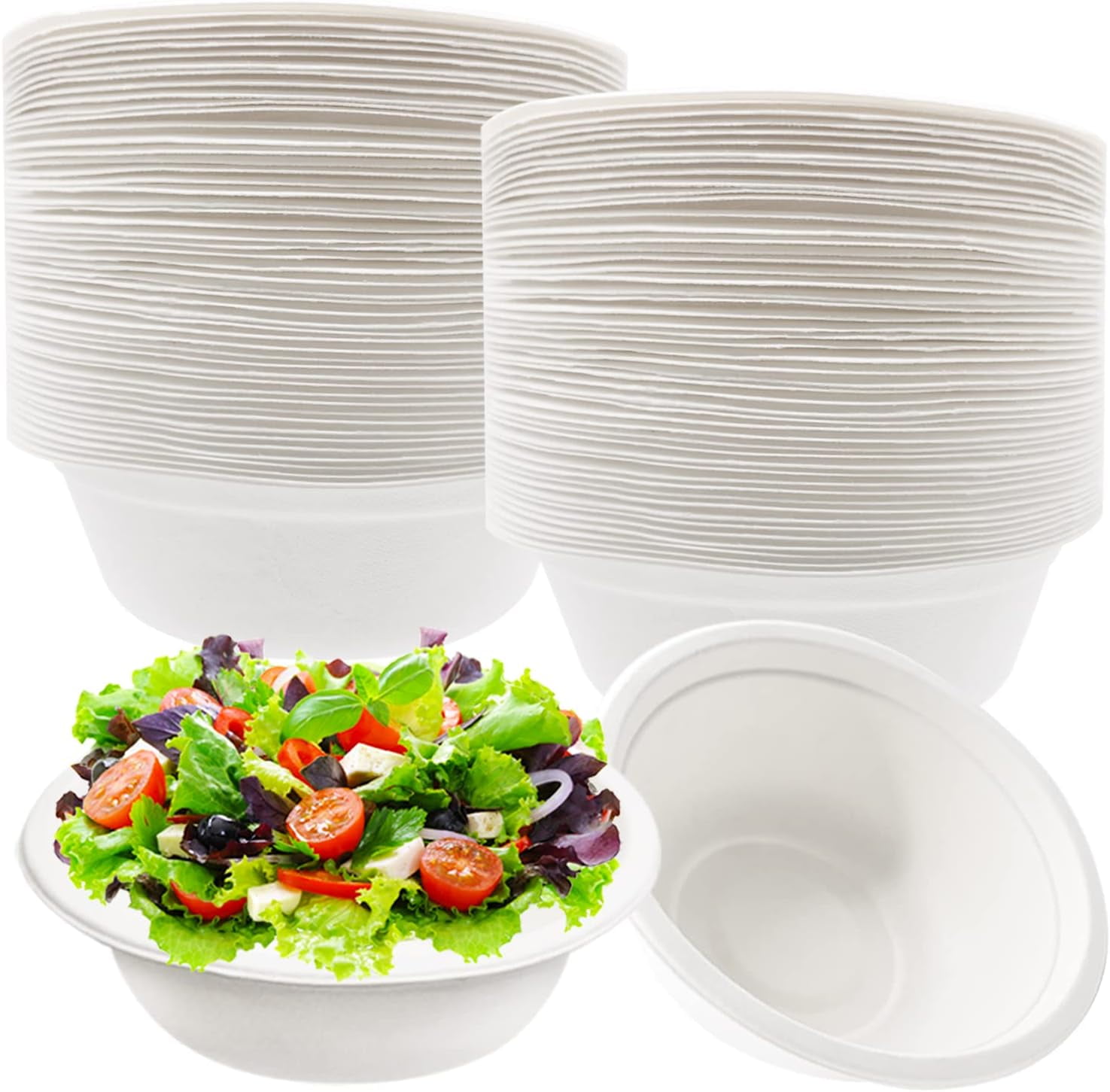 Disposable Paper Bowl [12 oz] Heavy Duty Soup Bowls [100 Pack] Bagasse ...