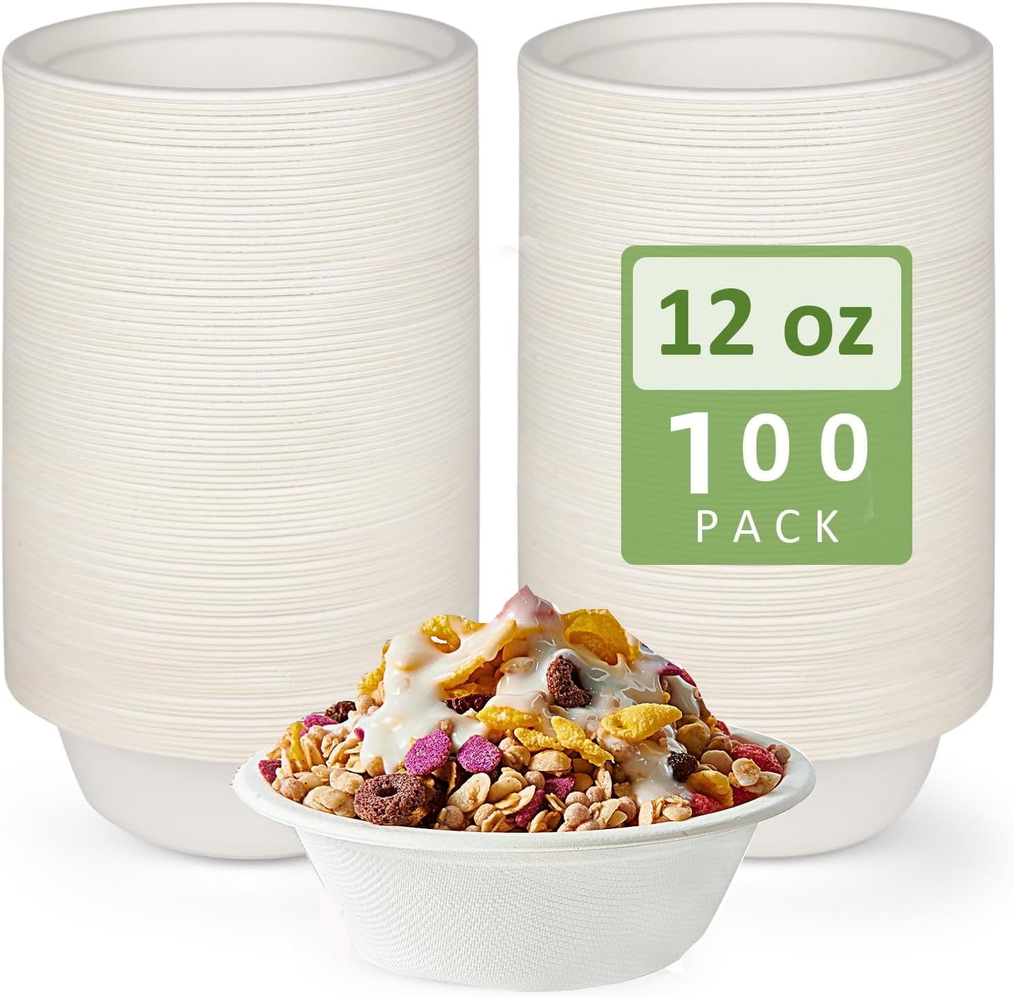 Disposable Paper Bowls, 12 Oz [100 Pack] Large Paper Bowl-, Eco ...