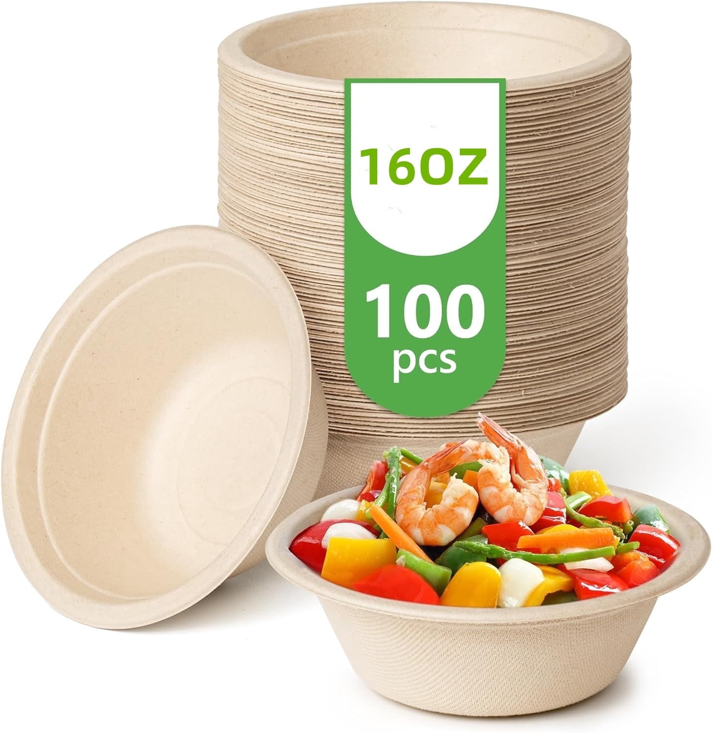 Large Paper Bowls,100 Pack 16 oz Paper Bowls, Heavy-Duty Disposable ...