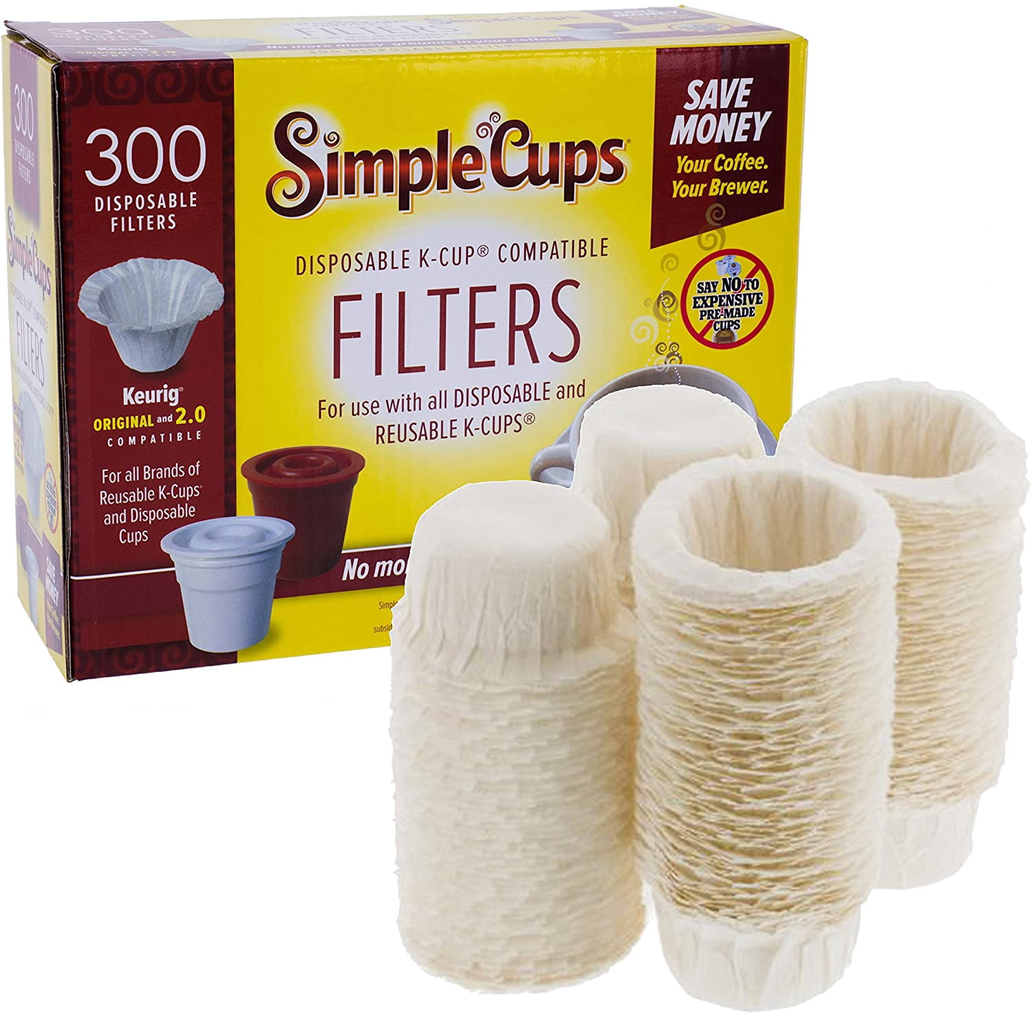 Disposable Paper Coffee Filters 300 Count - Compatible with Keurig, K ...