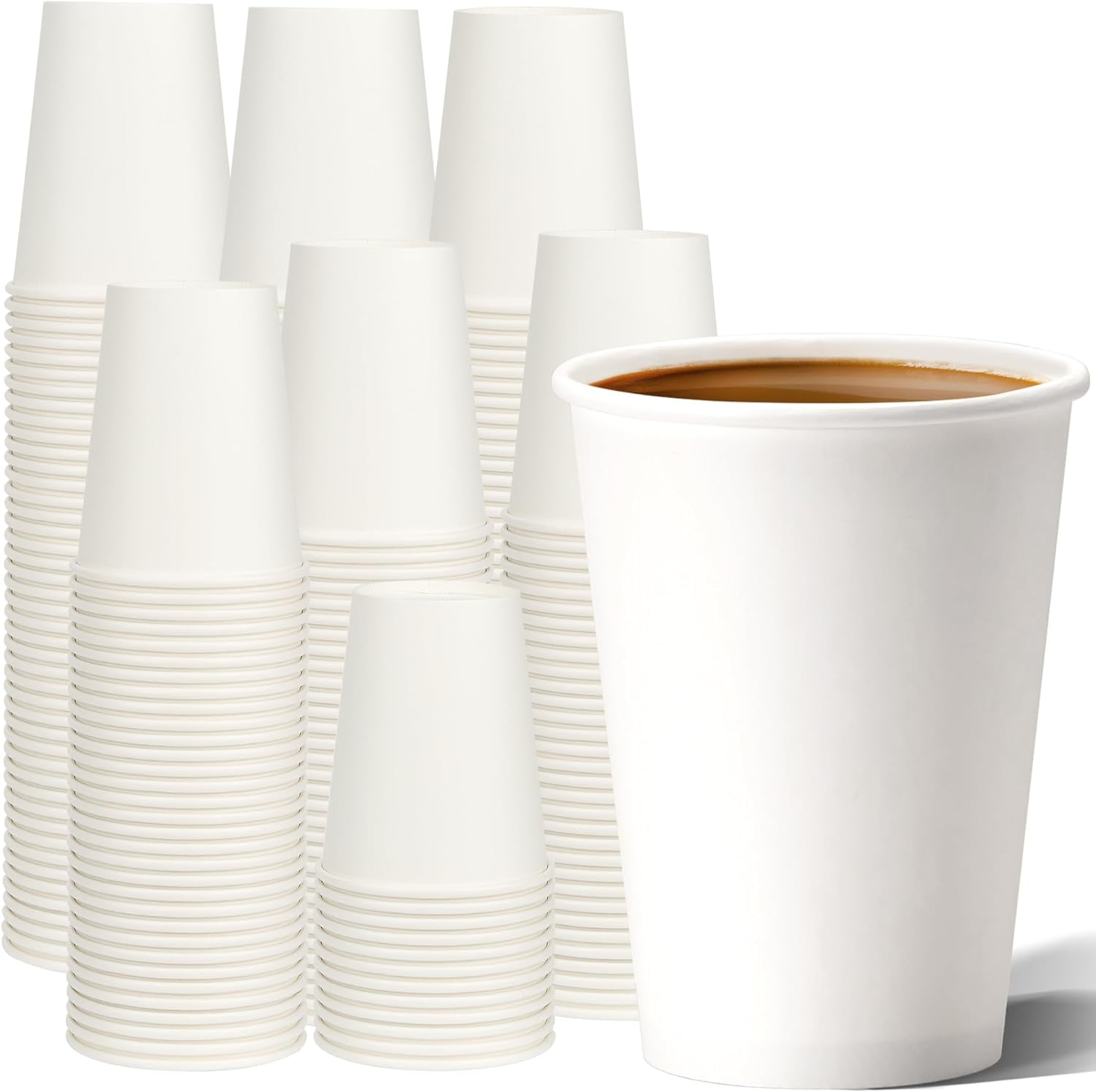 Disposable Paper Cups 12 oz [100 Pack], White Hot Coffee Cups, 12 oz ...
