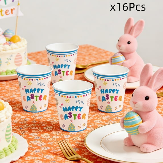 Disposable Paper Cups 16-Pack Easter Party Supplies for Beverages and ...
