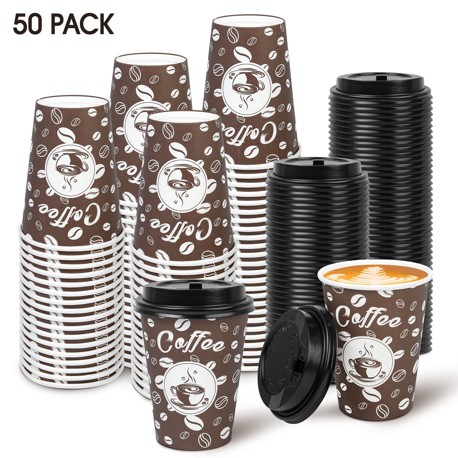 OzBSP 90 Pack 16 oz Disposable BLUE Coffee Cups with Lids - 16oz Paper ...
