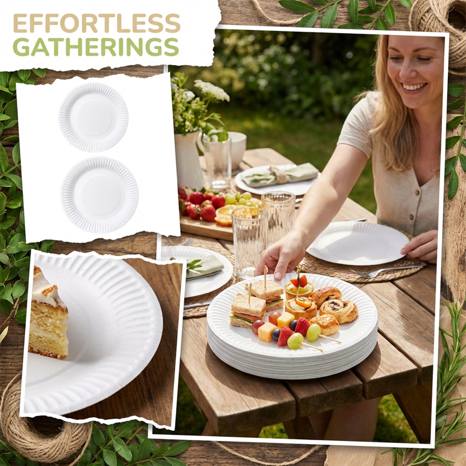 Disposable Paper Plates 7 In White, Decorative Party Dessert Plate for ...