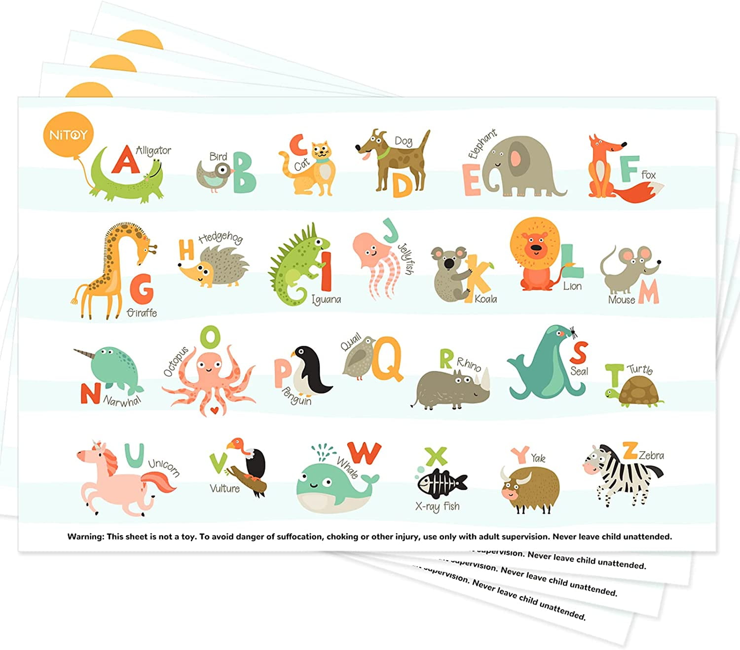 Disposable Child Plastic Placemats 40 Pack - ABC Animal Kids Activity ...