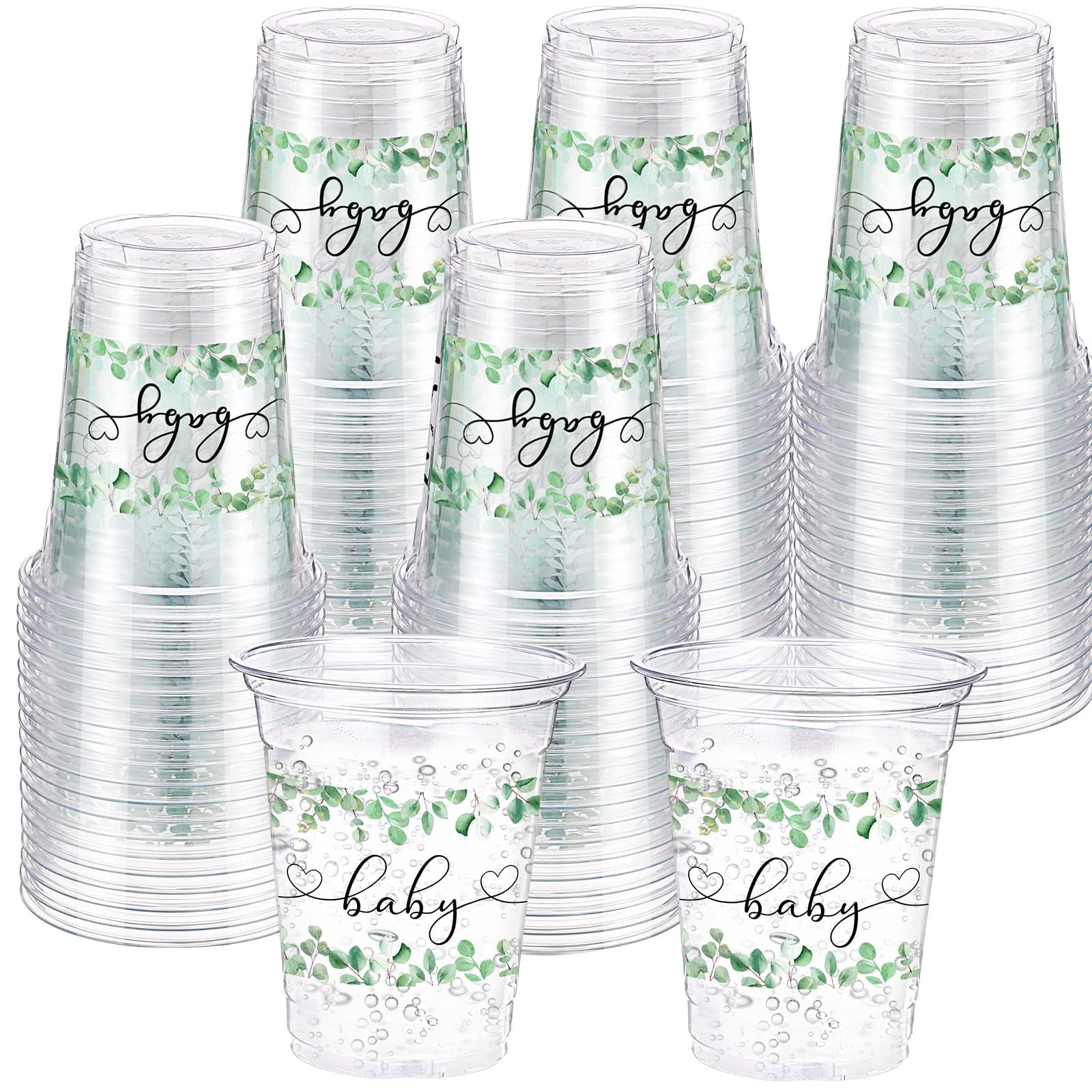Disposable Plastic Cups 12 oz Sage Eucalyptus, 60 Pack Bulk Party Cups ...