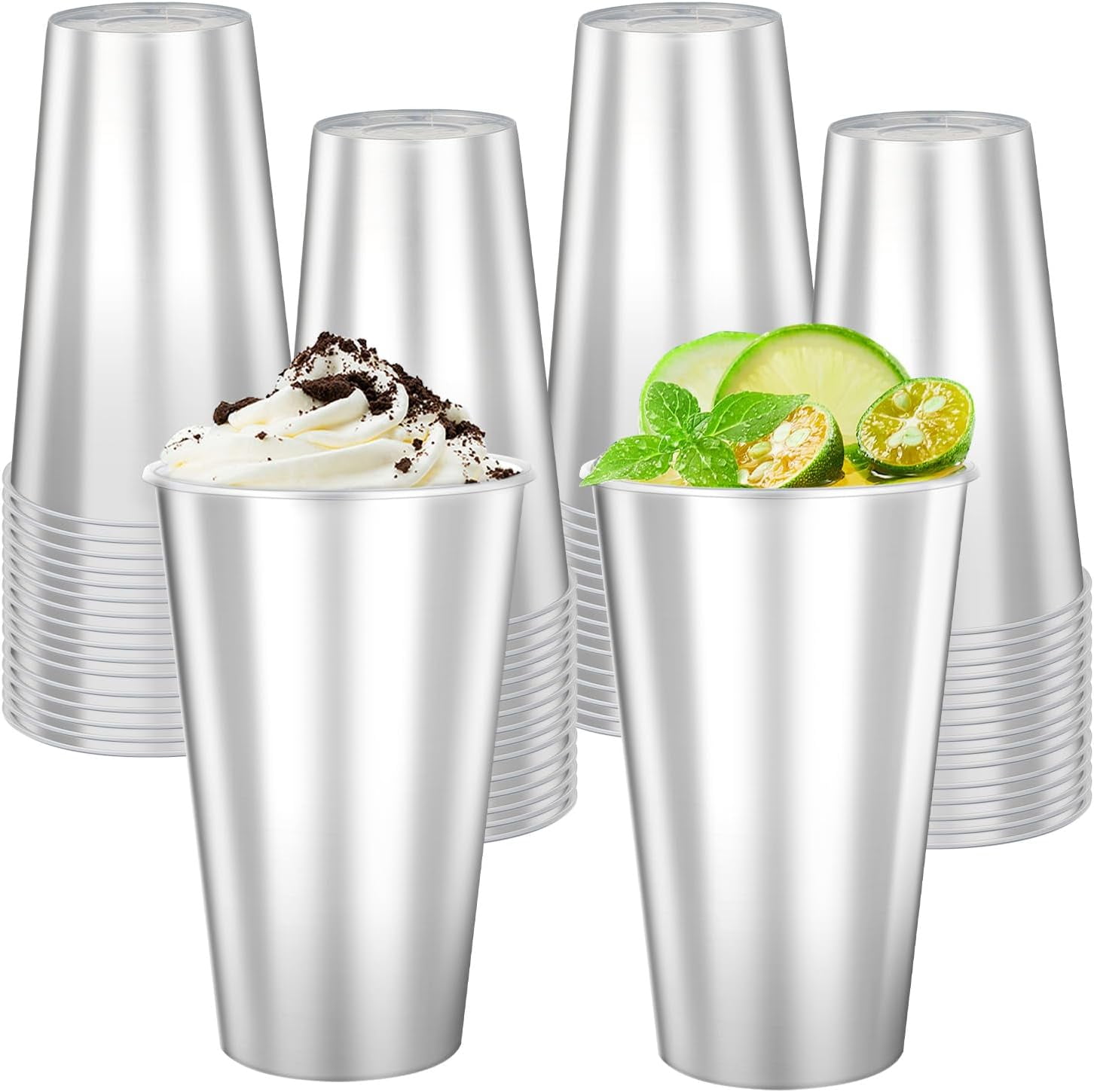 Disposable Plastic Cups 50 Pcs 16oz Silver Drinking Cup. These ...