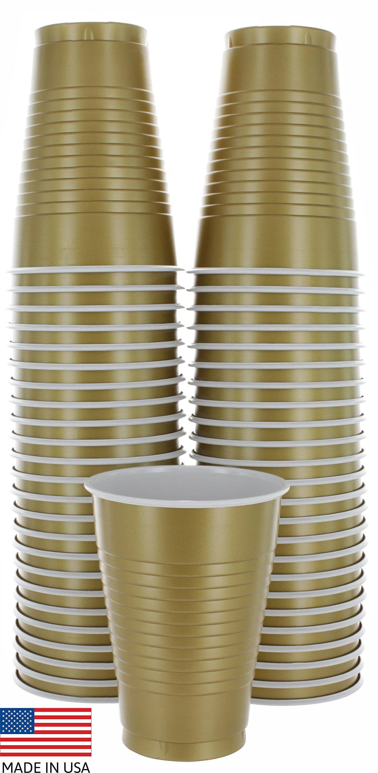 Disposable Plastic Cups, Gold Colored Plastic Cups, 12-Ounce Plastic ...