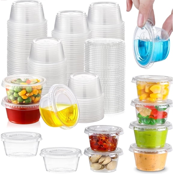 Disposable Plastic Portion Cups and Clear Lids for Food Service
