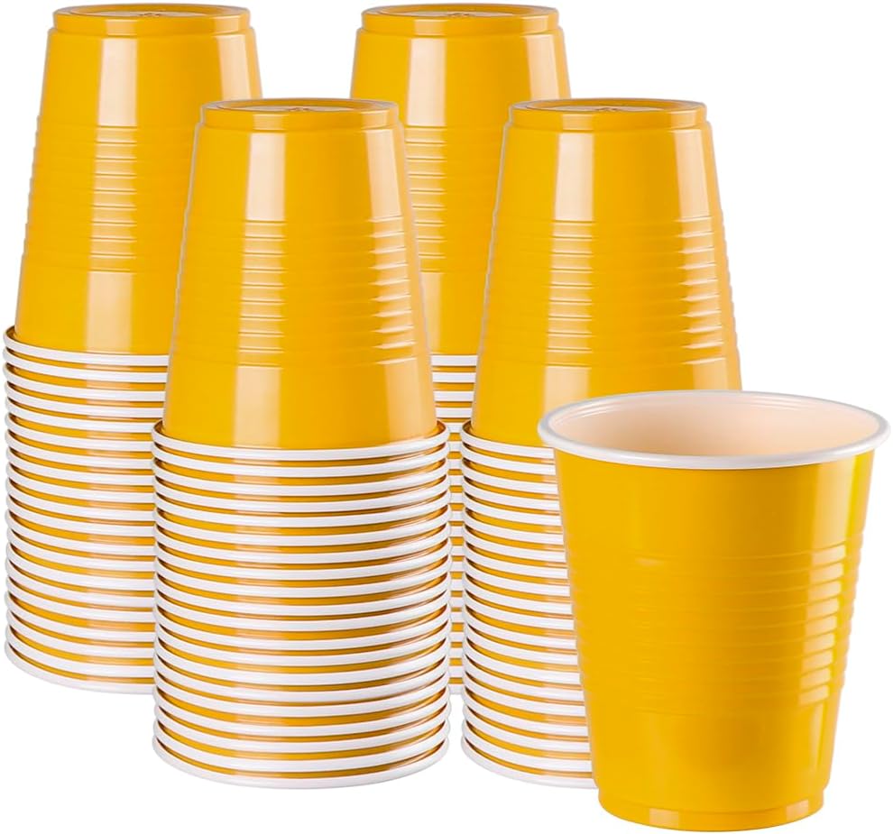 Disposable Plastic Cups, Yellow Disposable Cups, 12 Ounce Plastic Party ...