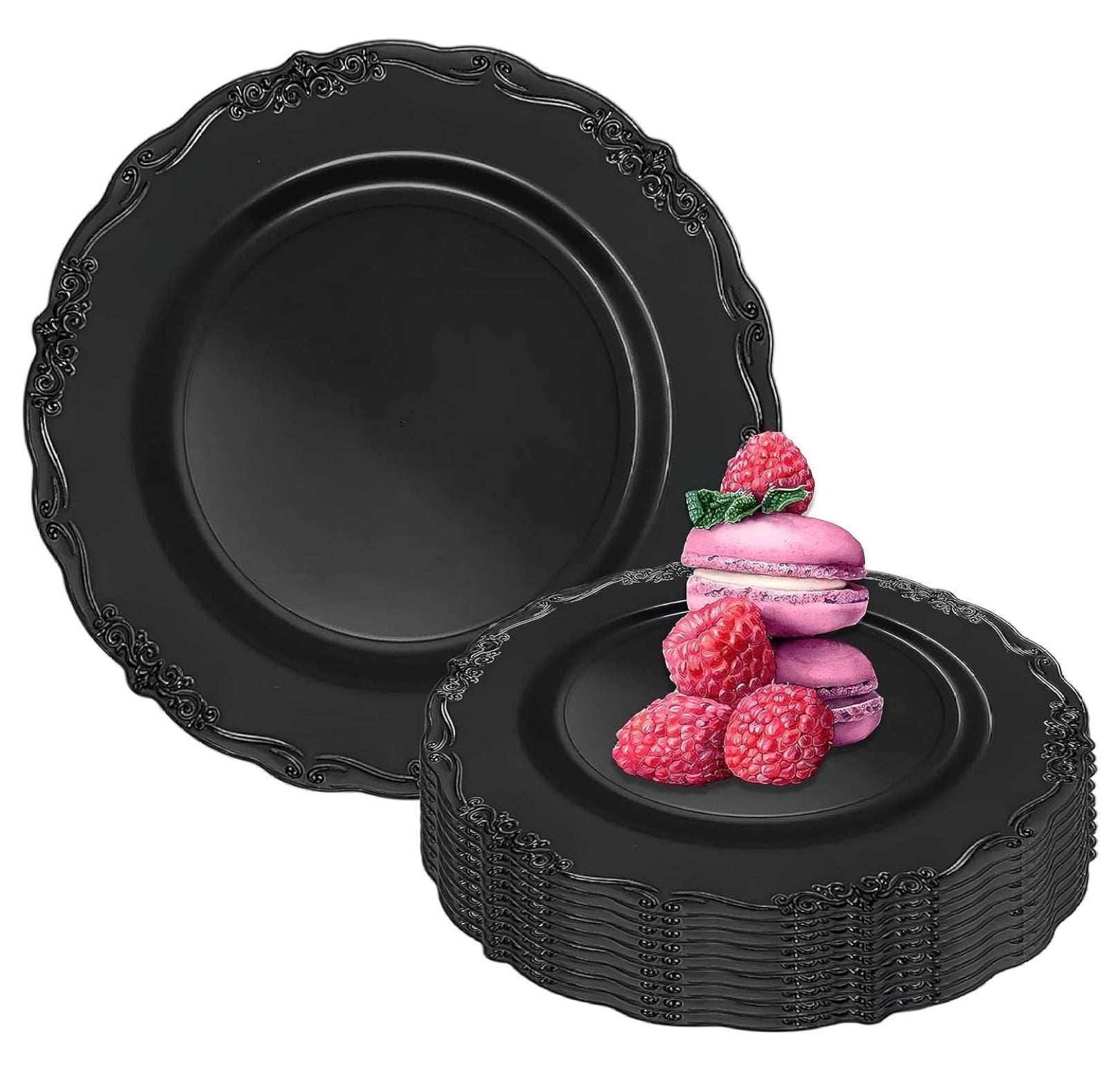 Disposable Plastic Dessert Plates 120 Pcs - 7.5" Heavy Duty Fancy Black ...