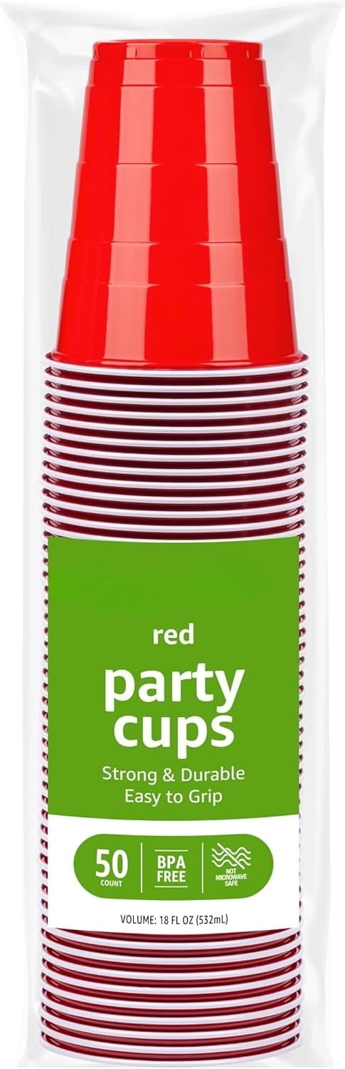 Disposable Plastic Party Cups, Red, 18oz, 50 Count - Walmart.com