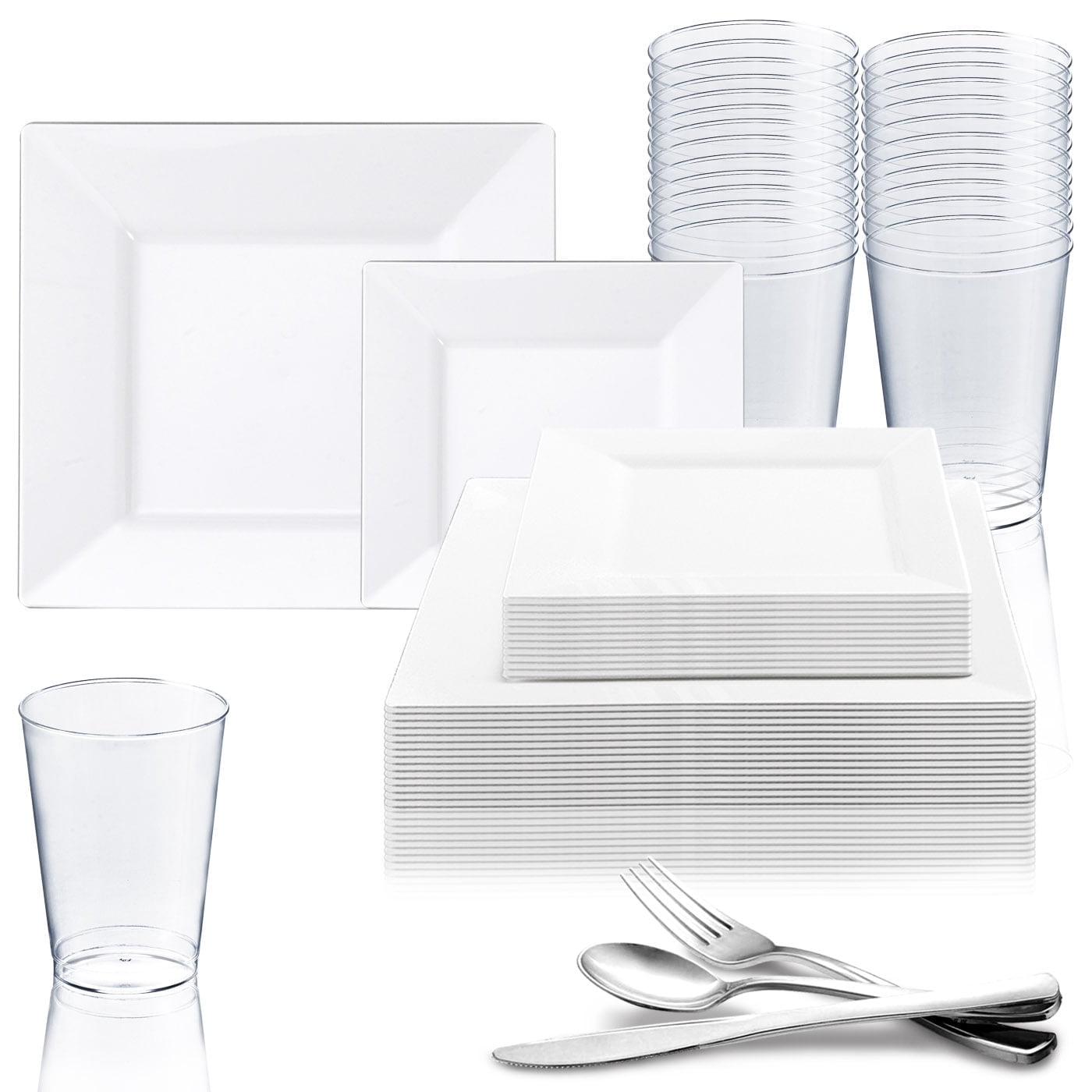 Smarty Disposable Plastic Party Dinnerware Set Large Square (60-Person ...