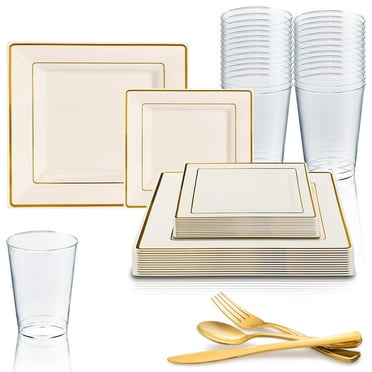 Exquisite 60 Pcs Square Plastic Disposable Dinnerware Set - Wedding ...