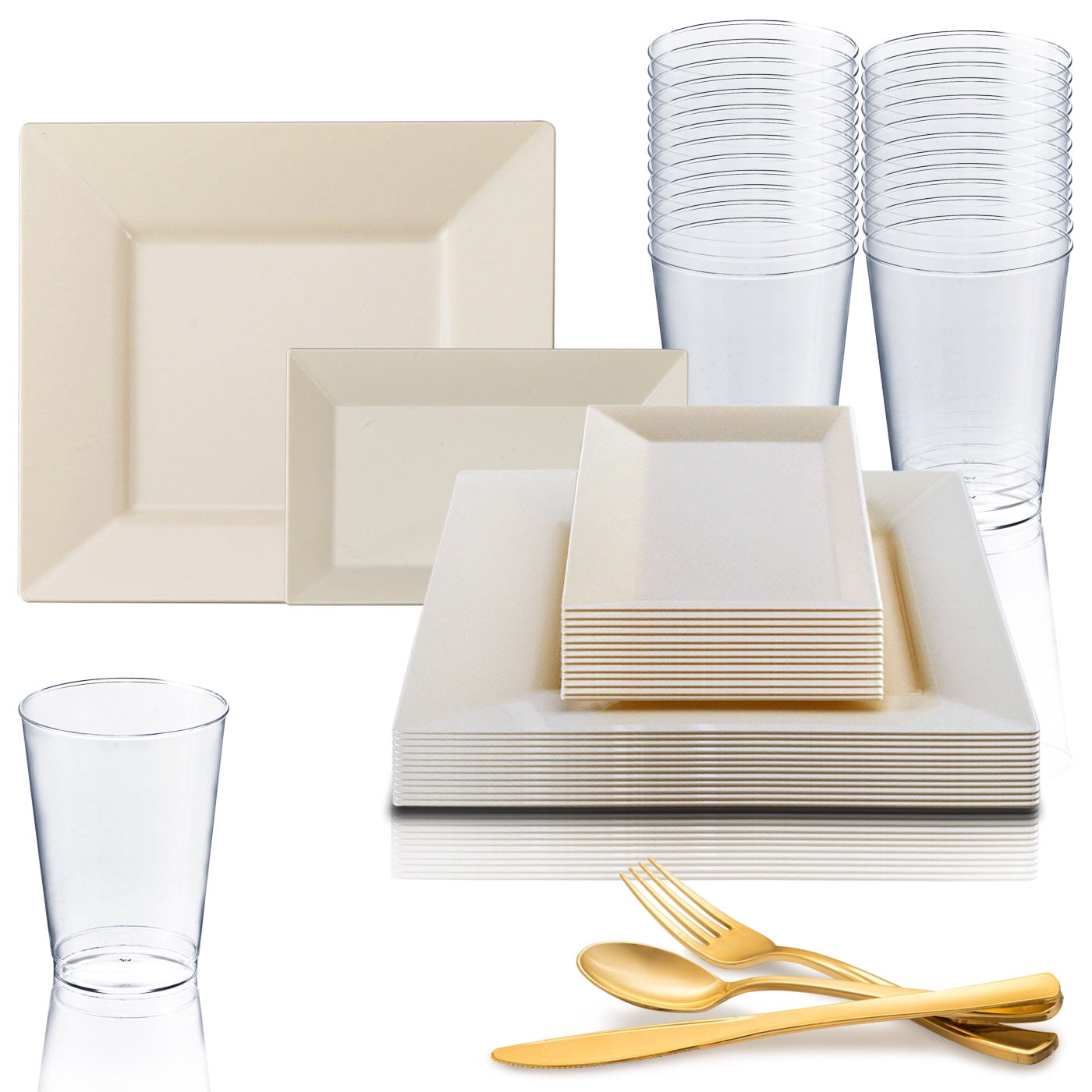 Disposable Plastic Party Dinnerware Set Square Rectangle (120-Person ...