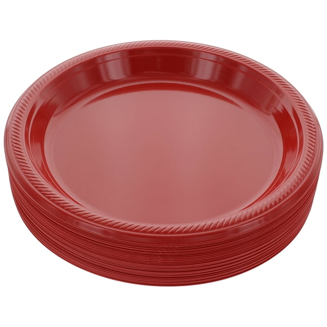 Disposable Plastic Plates Red, 10.4 Inches Plastic Dinner Plates ...