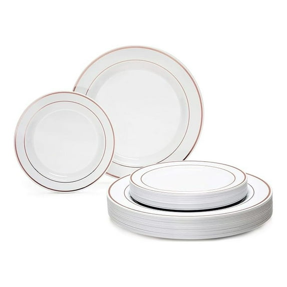 Disposable Plastic Plates Set - 120 Pack (60 Guests) White with Rose ...