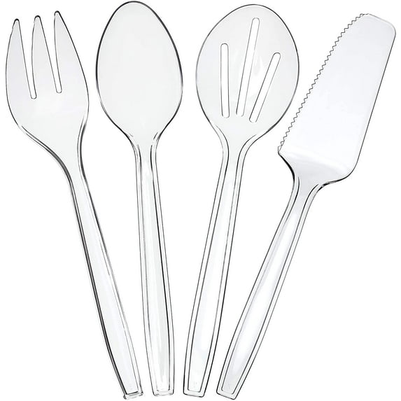 Disposable Plastic Serving Utensils Set of 12, 3 Spoons, 3 Forks 3 ...