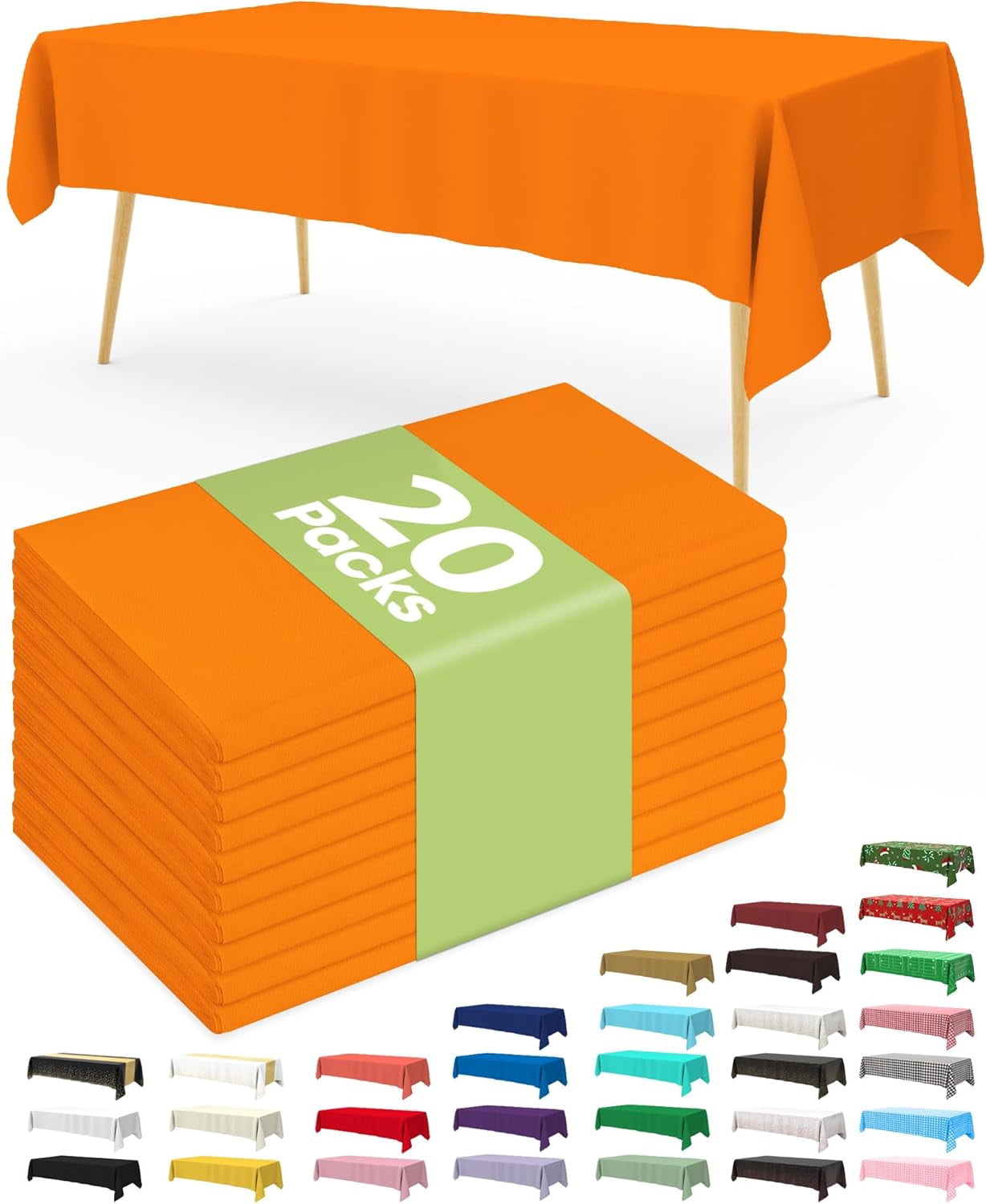 Disposable Plastic Tablecloths 20 Pack, 54 x 108 Inch Orange Table ...